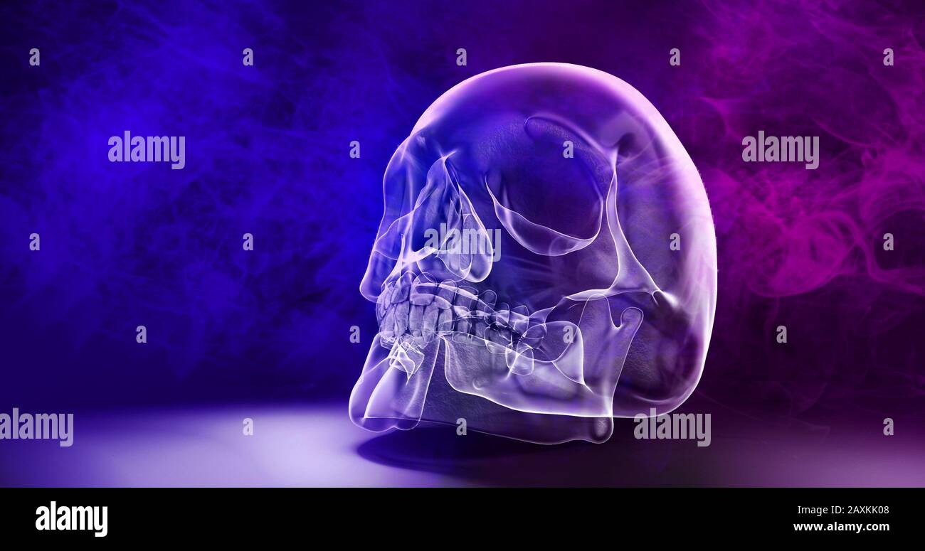 Translucent skull head and abstract smoke background for dead concept ...
