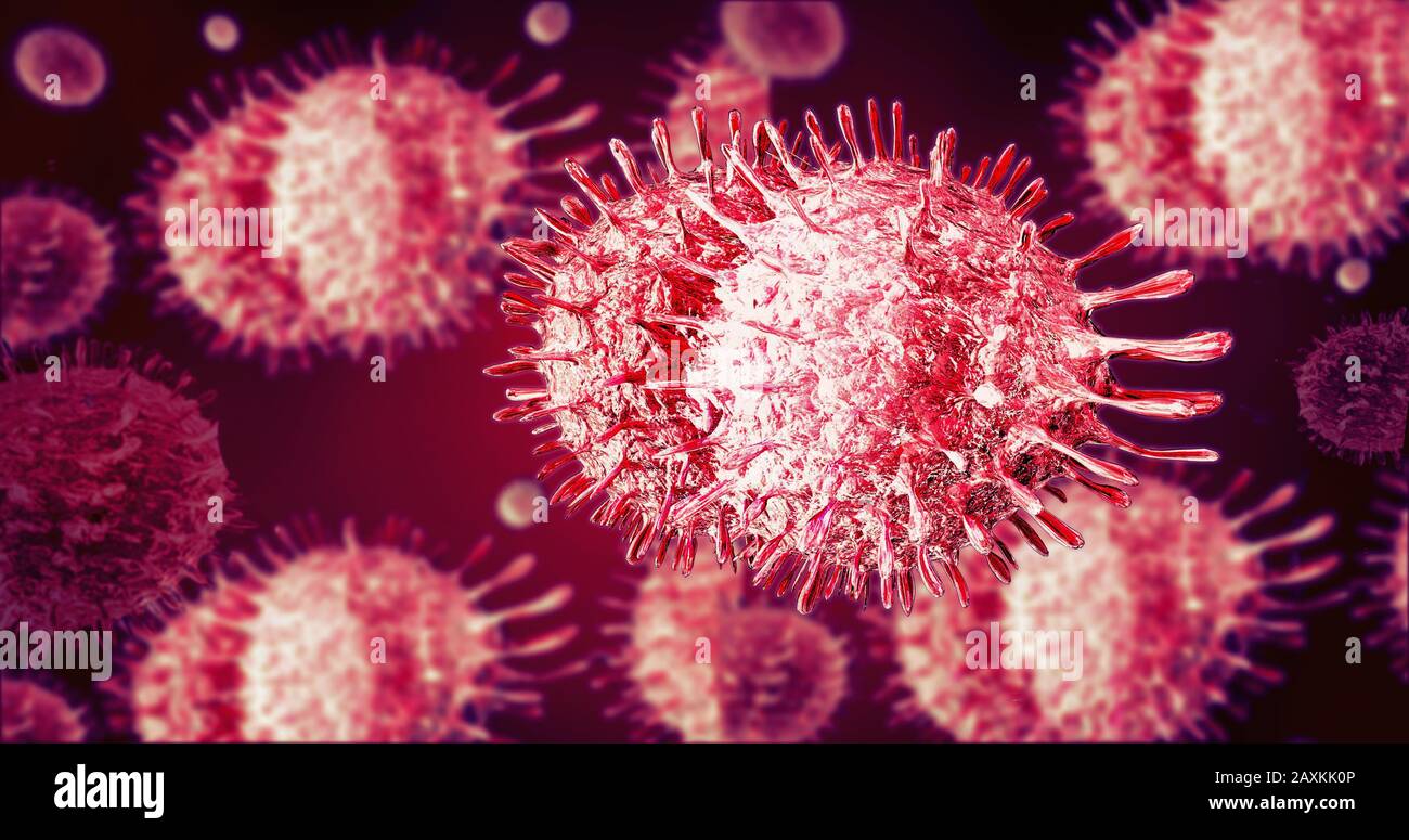 Close up virus spread in the body on microscope view , 3D rendering ...