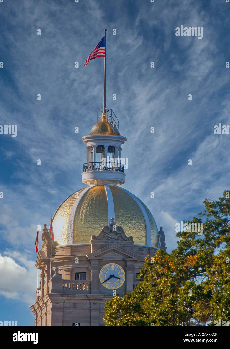 Gold Domed Clock Tower on City Hall Stock Photo - Alamy