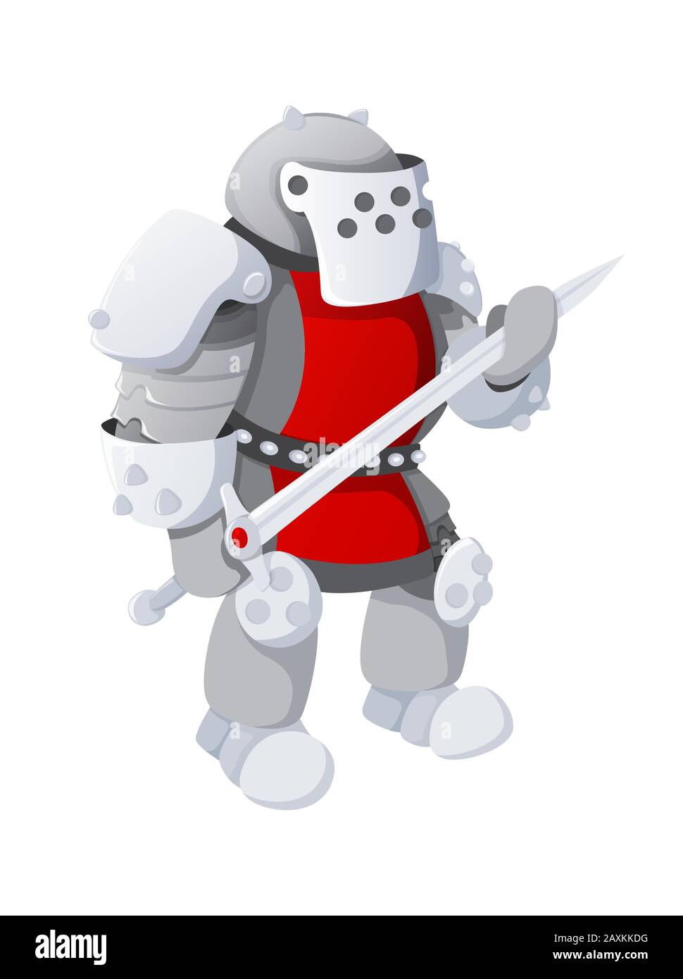 Cartoon medieval knight with long sword, isolated on white background ...