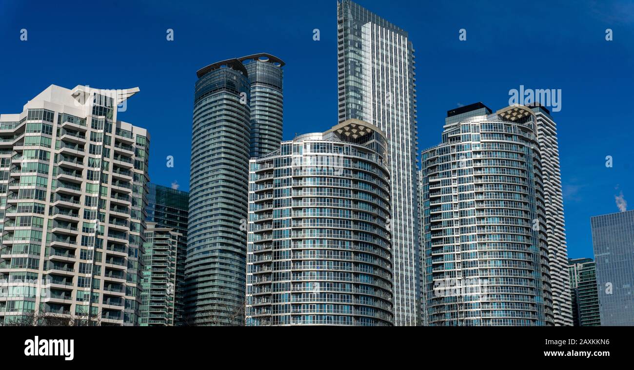 Bottom angle shot of the buildings in Harbourfront in Toronto, Canada ...