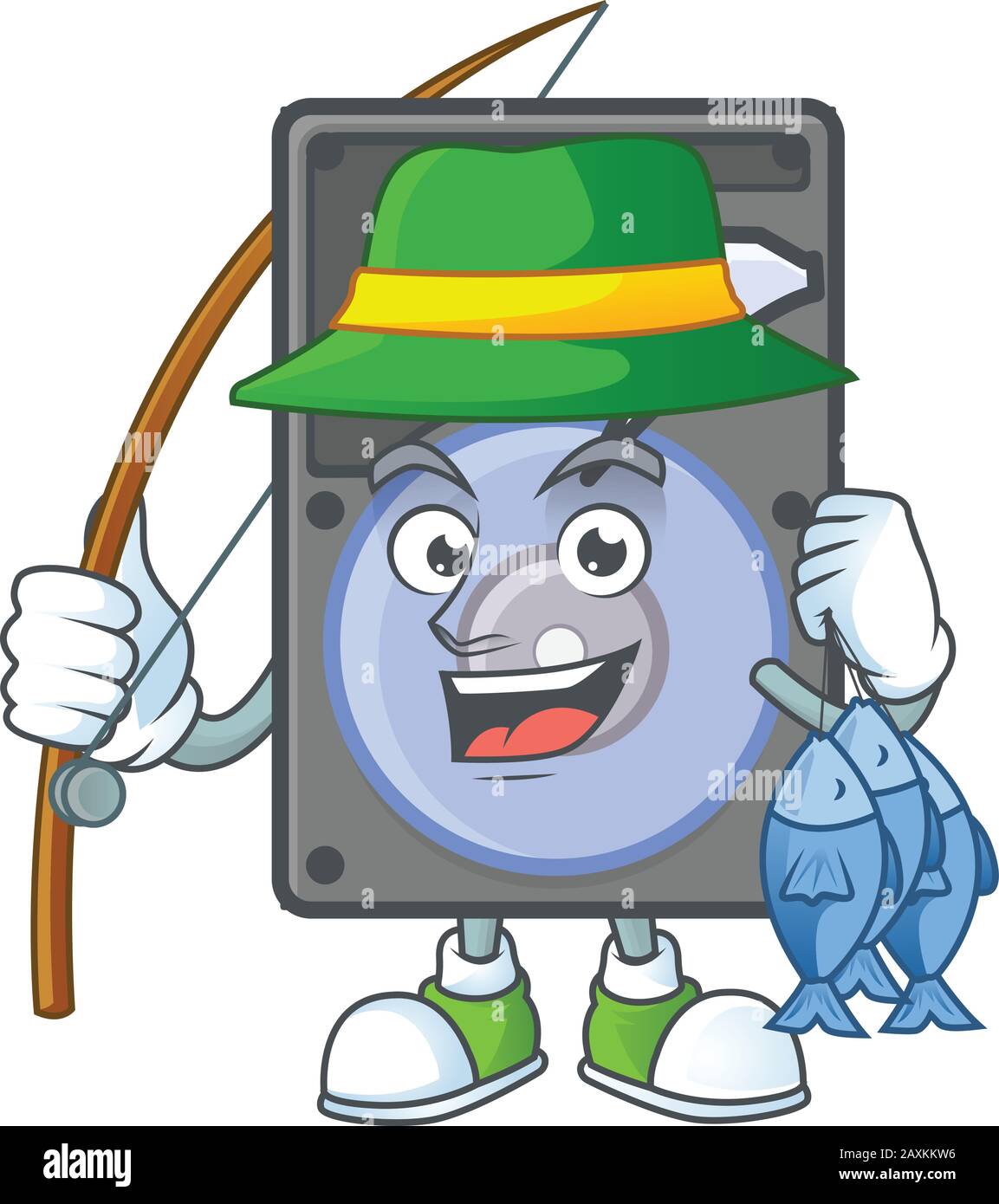 A mascot design of Fishing hard disk with 3 fishes Stock Vector Image ...