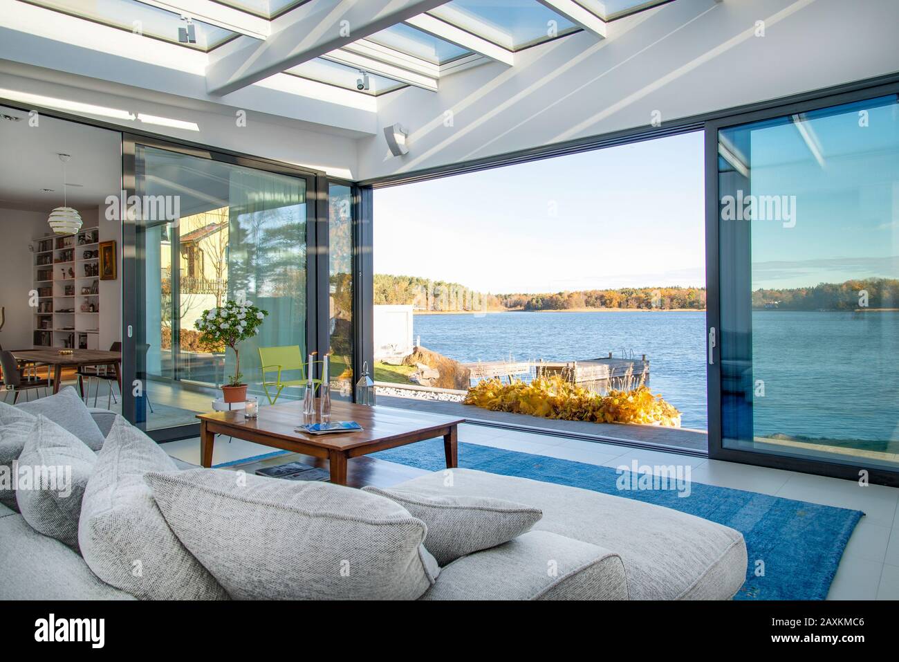 Luxury beach house with glass windows and the beautiful scenery of the ...