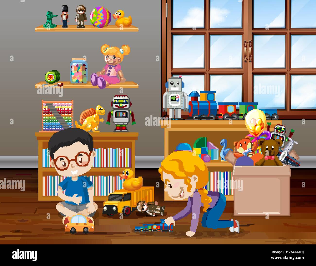 Scene with kids playing in the room illustration Stock Vector Image ...