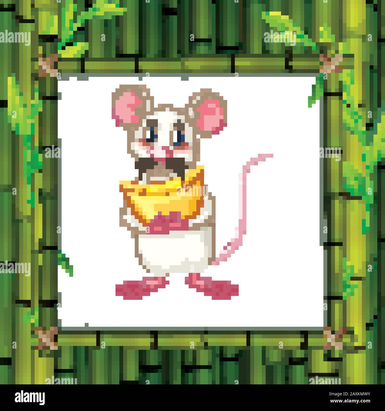 Bamboo frame and white rat with gold illustration Stock Vector Image ...