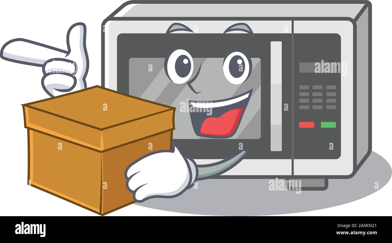 Cute microwave cartoon character having a box Stock Vector Image & Art ...