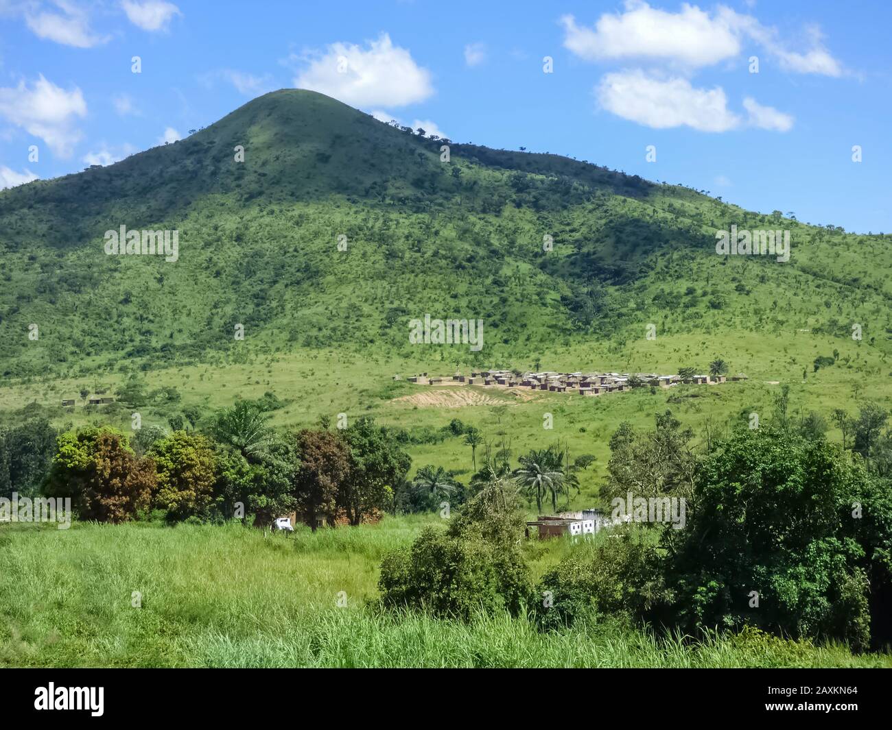 View with typical tropical African landscape in Angola, mountain with ...