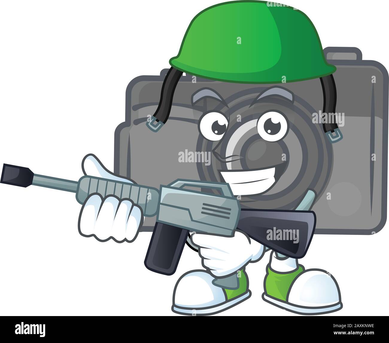 Digital camera mascot design in an Army uniform with machine gun Stock ...