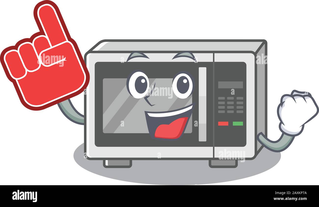 A picture of microwave mascot cartoon design holding a Foam finger ...