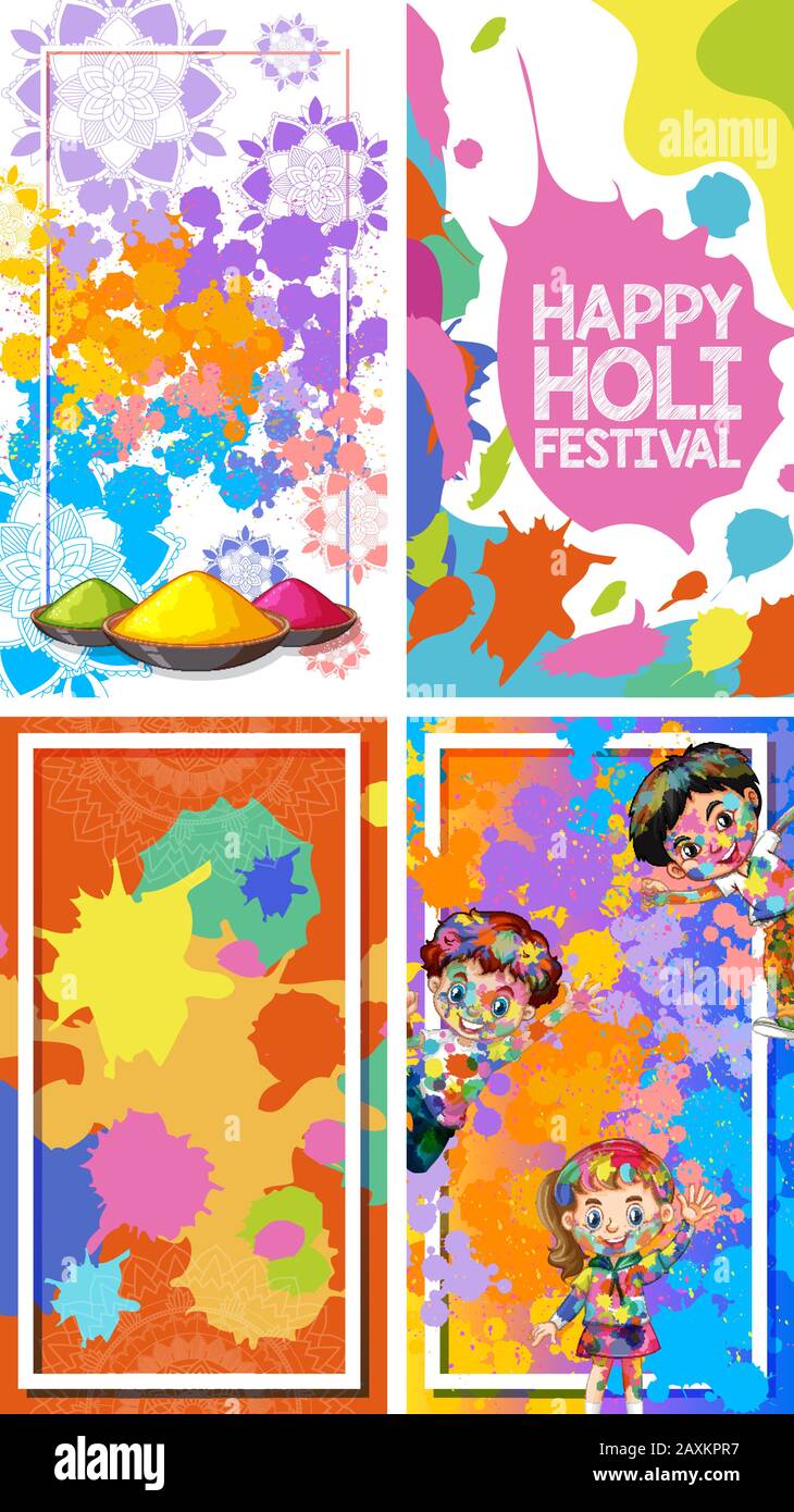 Four background design with happy holi festival theme illustration ...