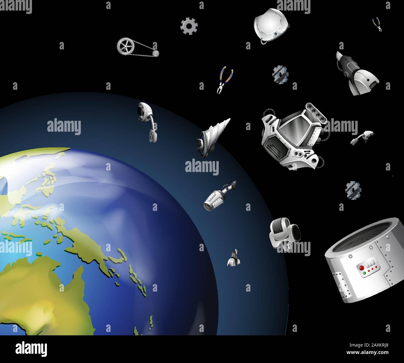Scene with space trash in the space illustration Stock Vector Image ...