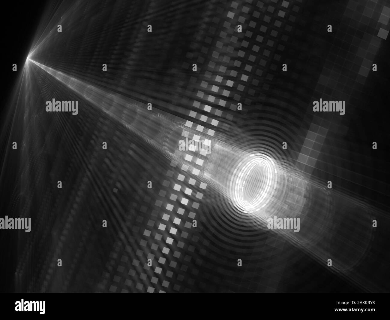 Tunnel with glowing cross-section black and white effect computer generated abstract intensity ...
