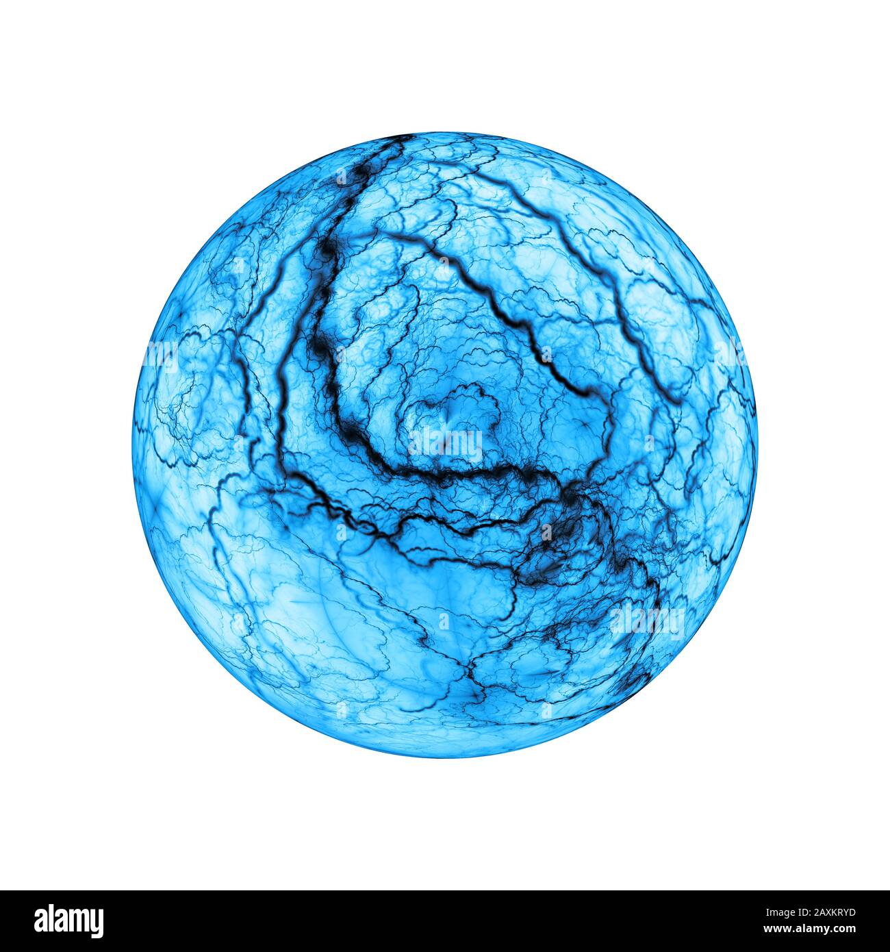 Blue glowing ball lightning effect, computer generated abstract fractal ...