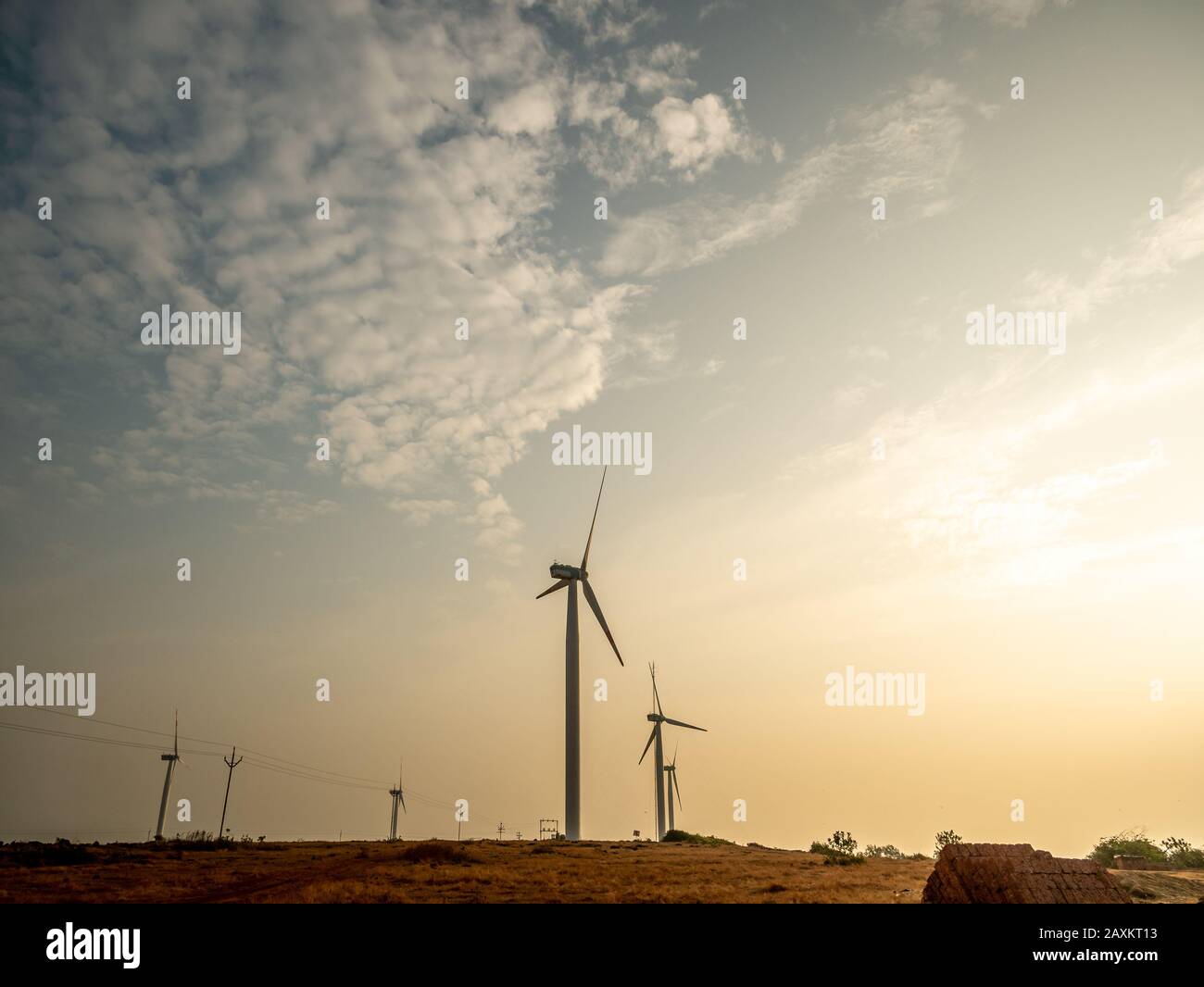 Beautiful landscape wind turbines on the field in Devgadh, Maharashtra ...