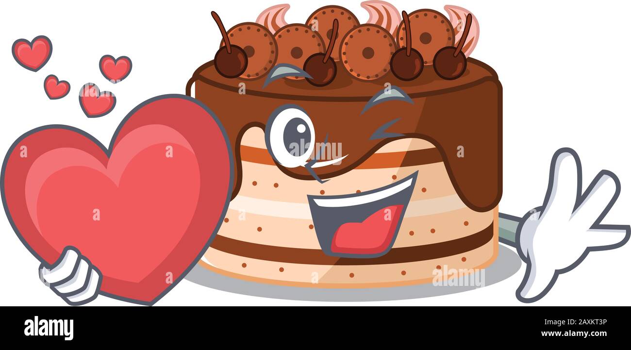 Romantic chocolate cake cartoon picture holding a heart Stock Vector ...