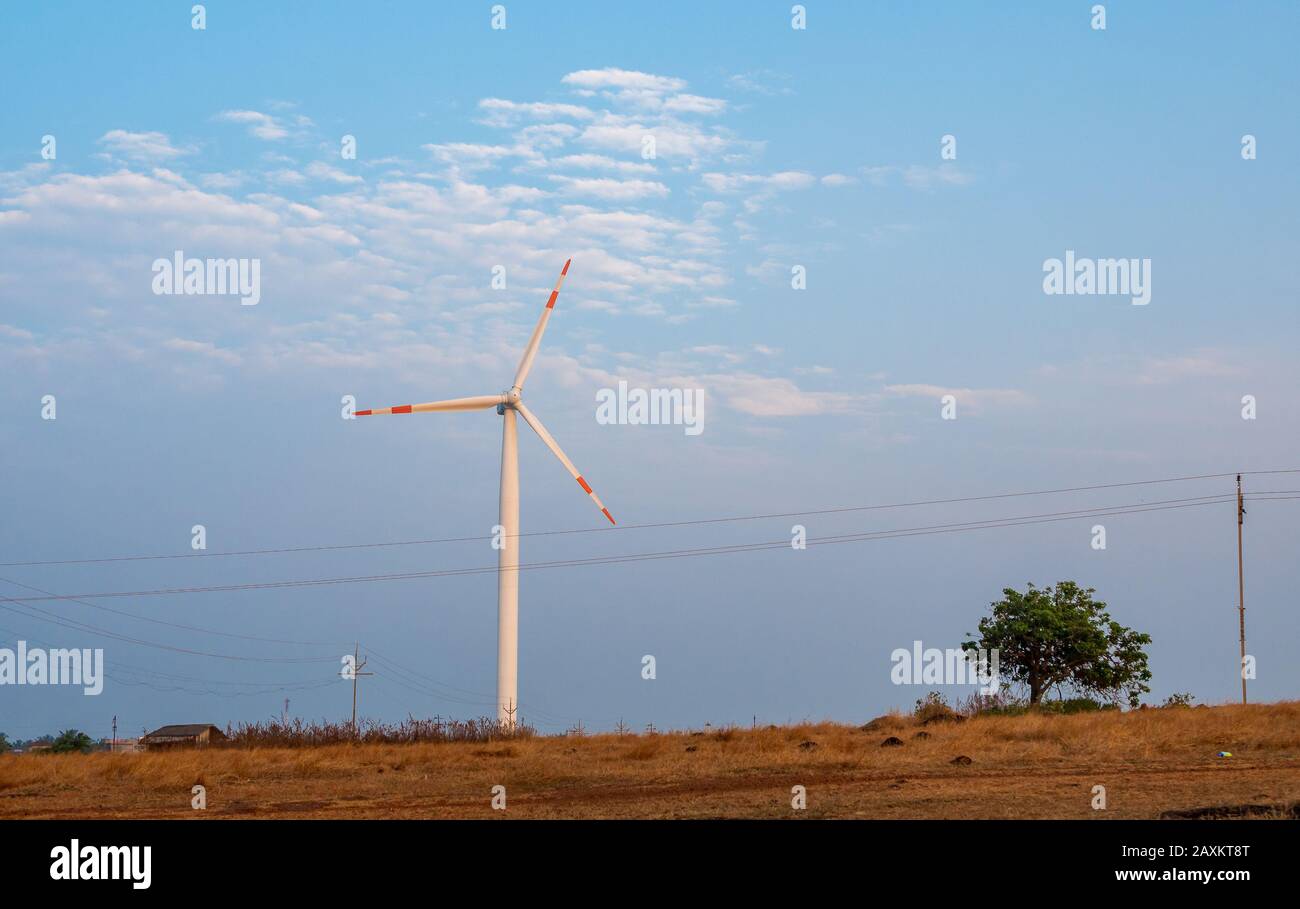 Beautiful landscape wind turbines on the field in Devgadh, Maharashtra ...