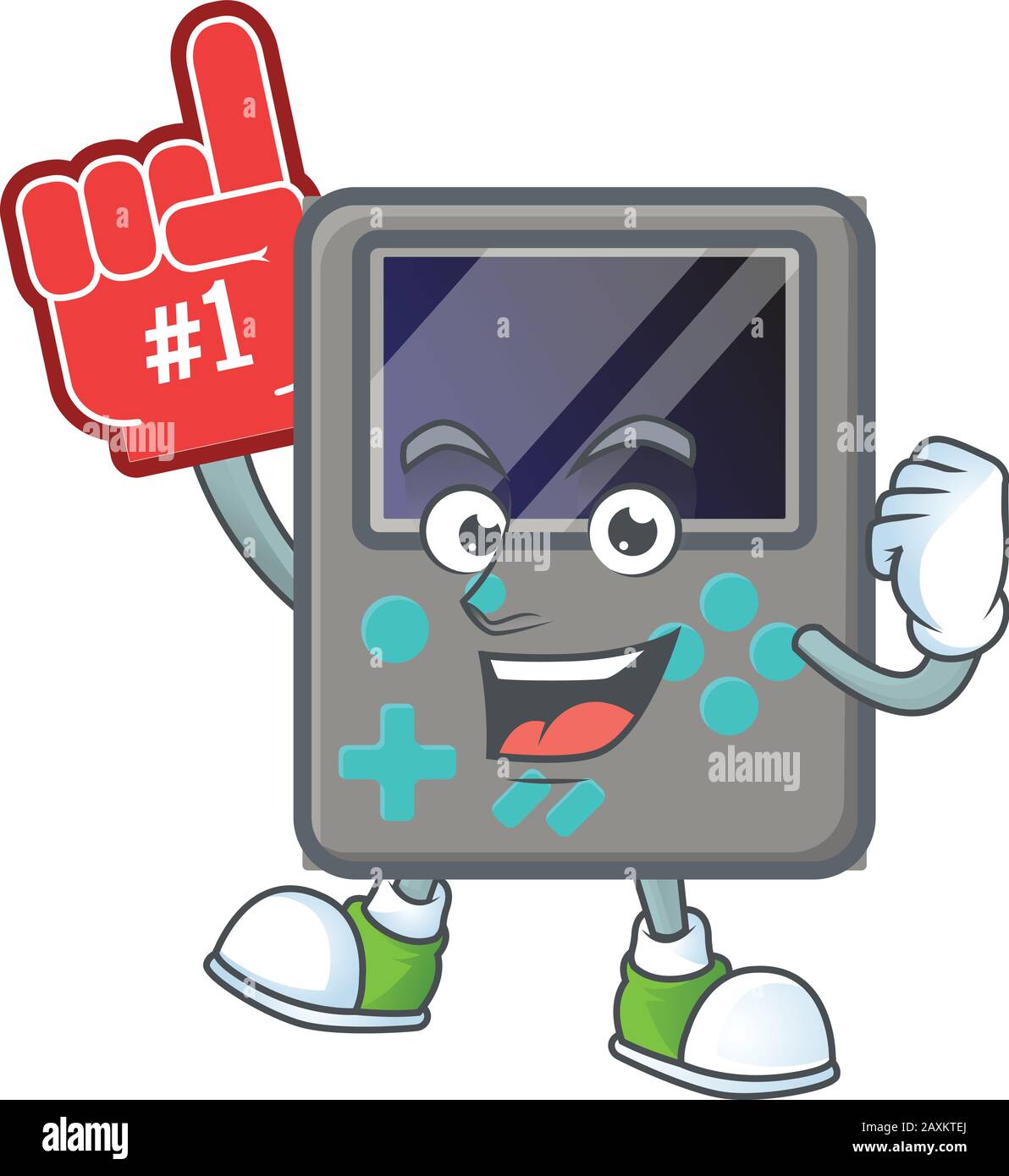 A cartoon design of game console holding a Foam finger Stock Vector ...