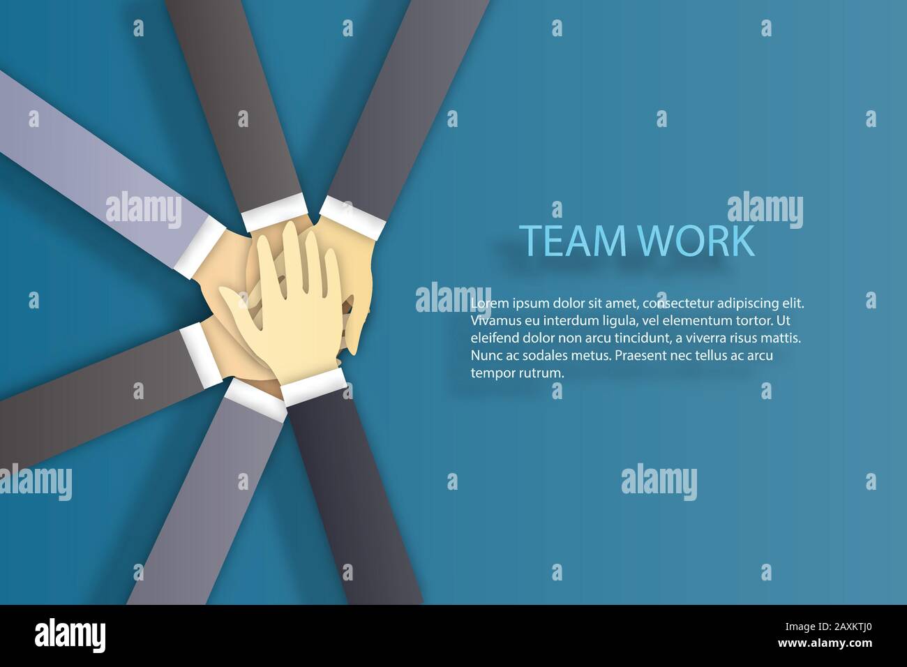 Business team stack their hands together people joining for cooperation ...