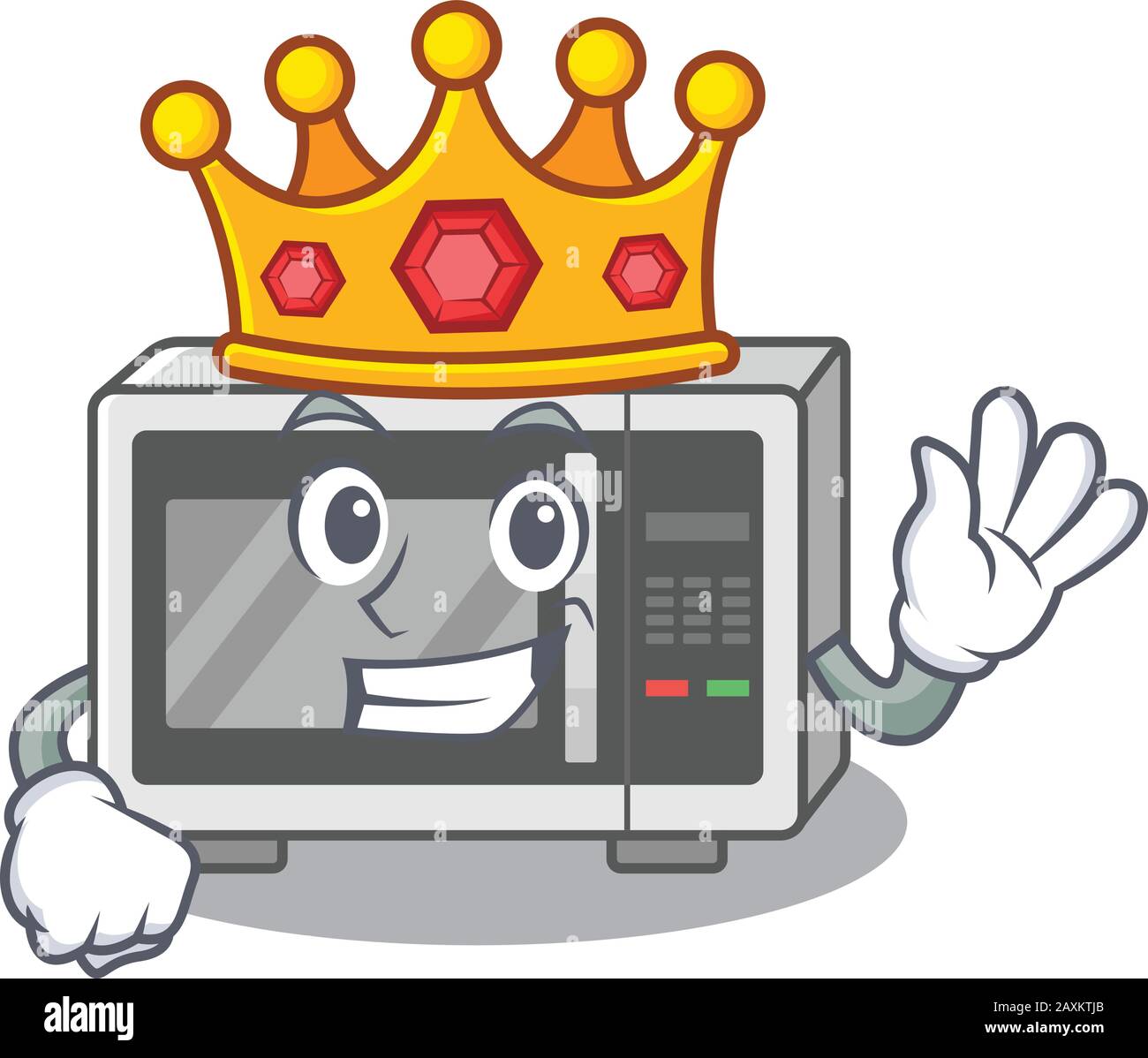 A cartoon mascot design of microwave performed as a King on the stage ...