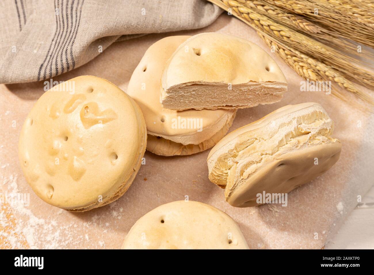 Sea biscuit on table. Traditional bread from Galicia, Spain Stock Photo ...