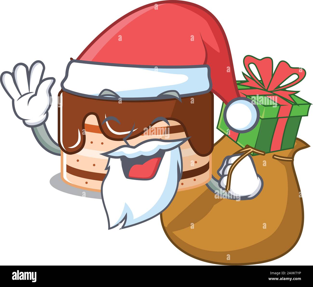 Santa chocolate cake Cartoon character design having box of gifts Stock ...