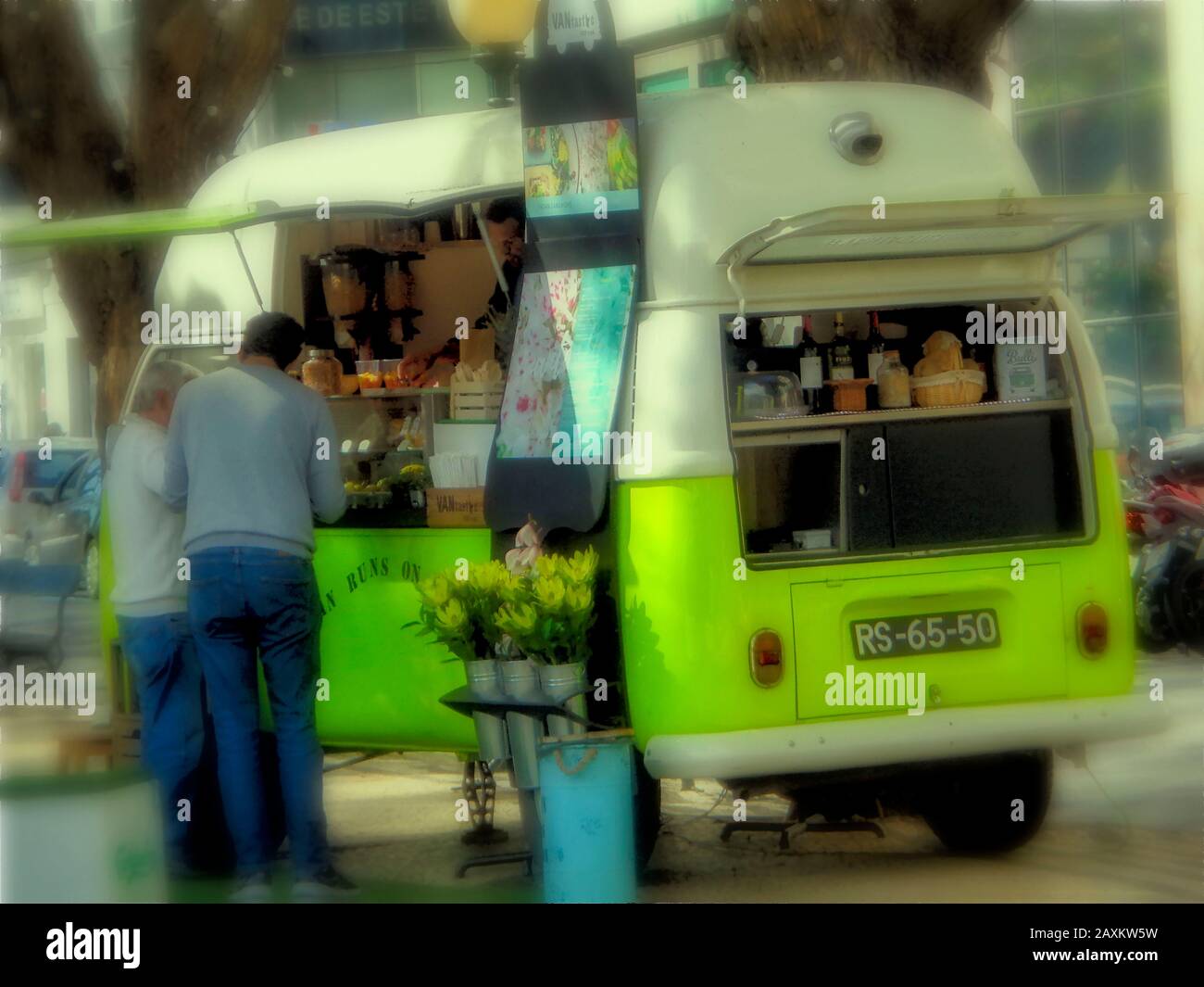 Colourful street vending van in the old town of Funchal, Madeira ...