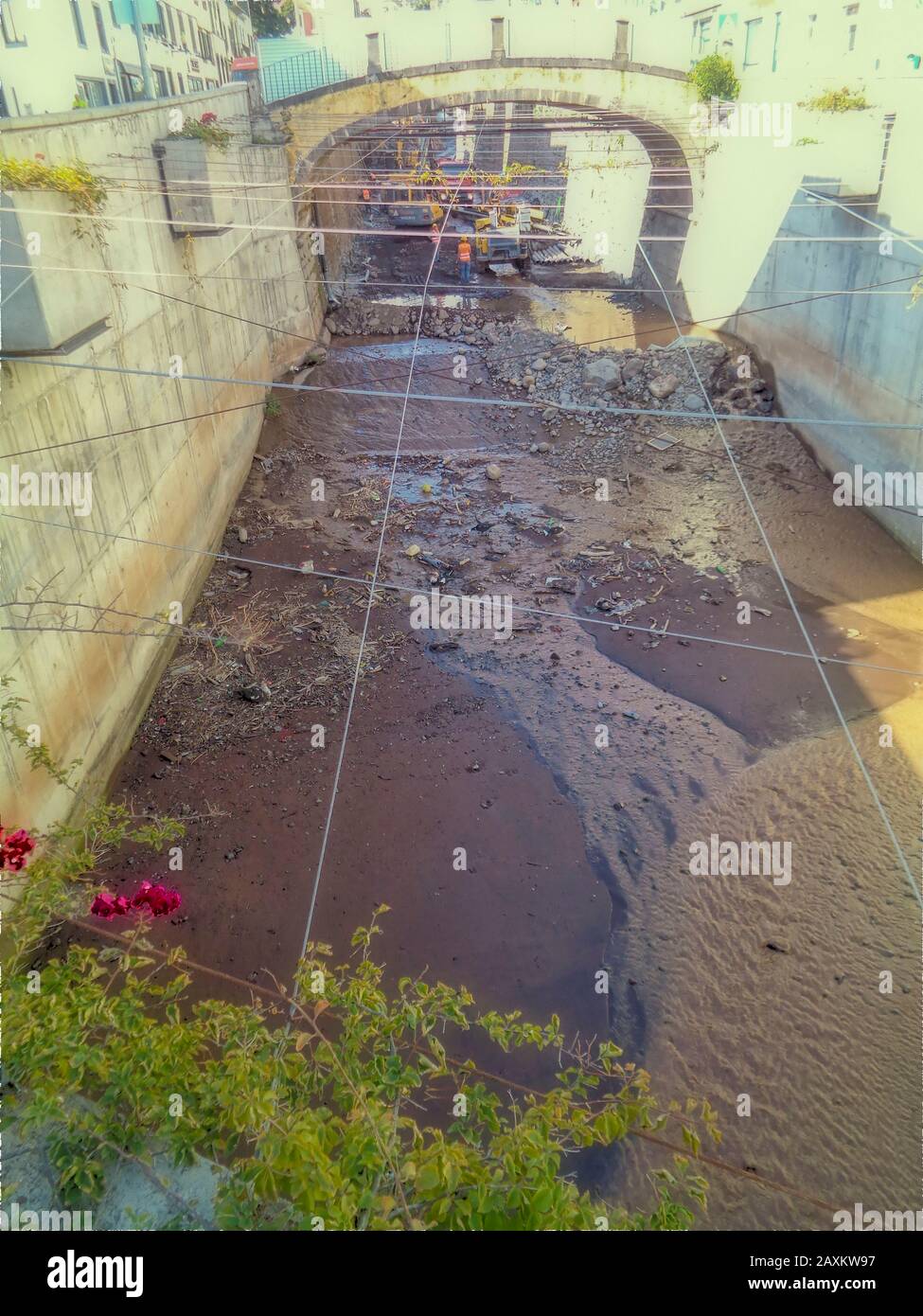 Civil engineering drainage channel through the old town of Funchal ...