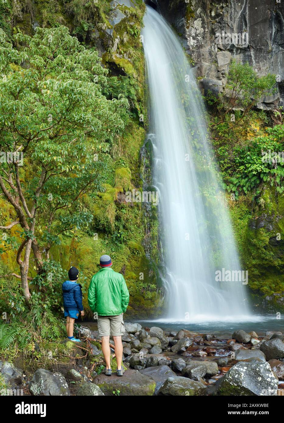 Man with schoolchild, Dawson Falls, Egmont National Park, Taranaki ...