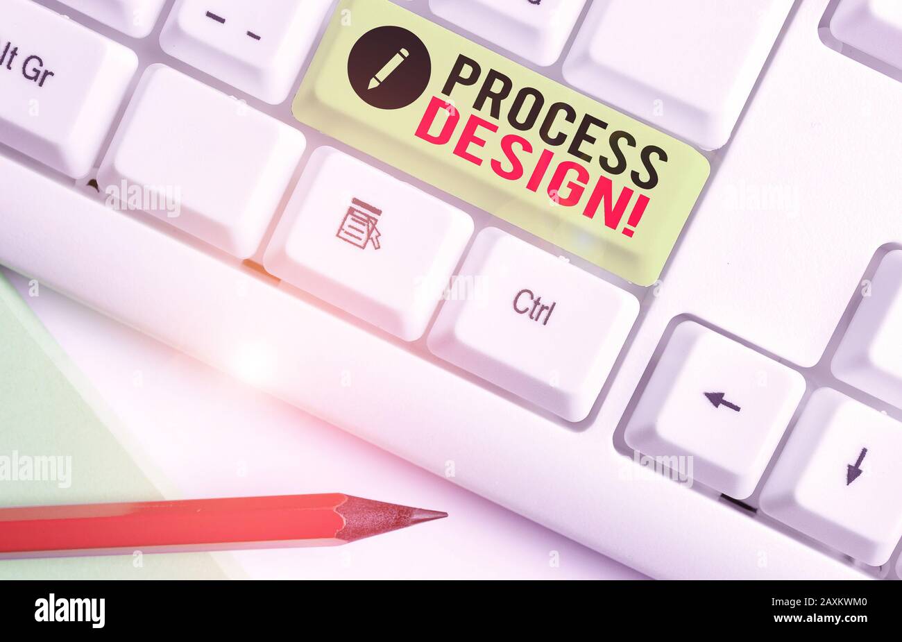Writing note showing Process Design. Business concept for process of originating and developing ...