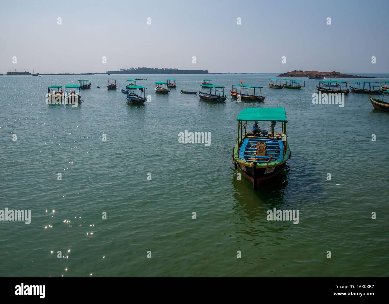 Malvan, India - December 24, 2019 : Tourist Boats and Blue Sea with ...