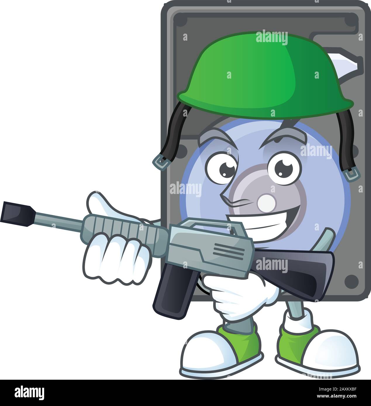 Hard disk mascot design in an Army uniform with machine gun Stock ...