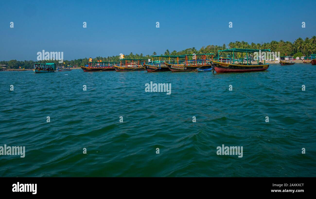 Malvan, India - December 24, 2019 : Tourist Boats and Blue Sea with ...