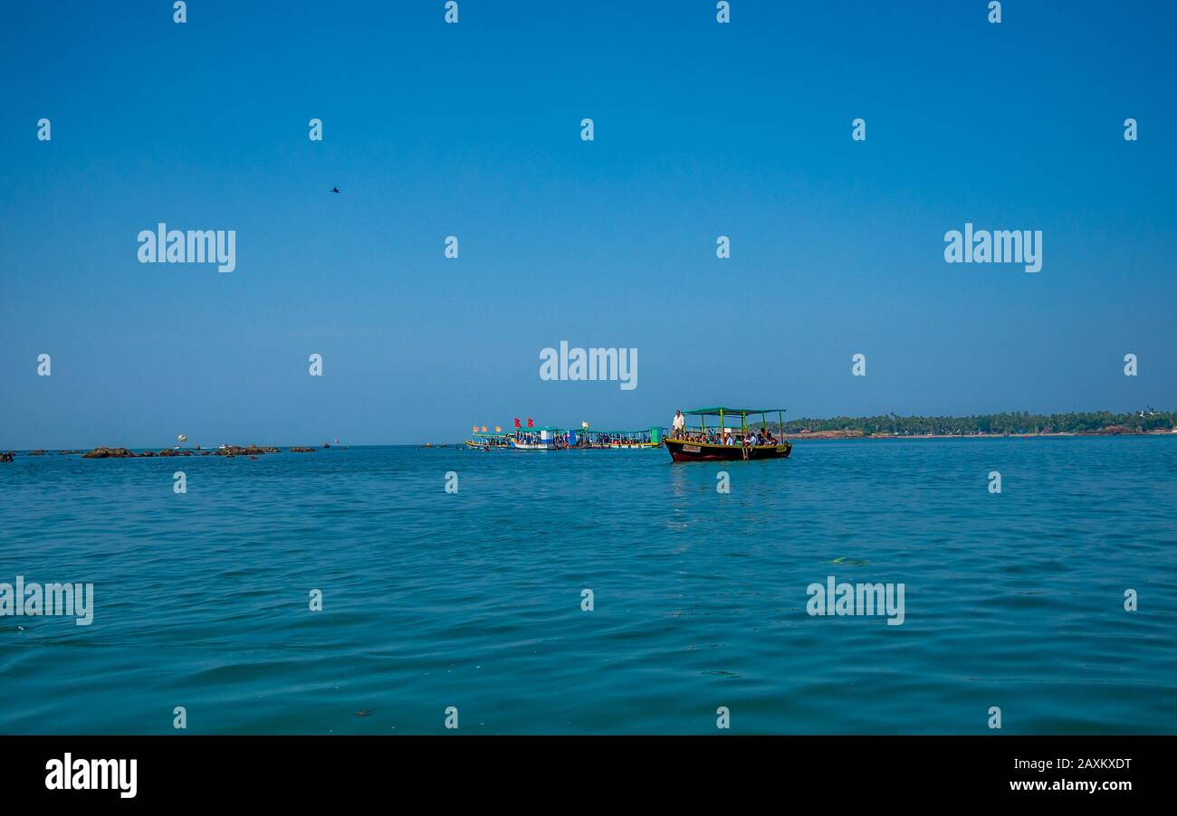 Malvan, India - December 24, 2019 : Tourist Boats and Blue Sea with ...