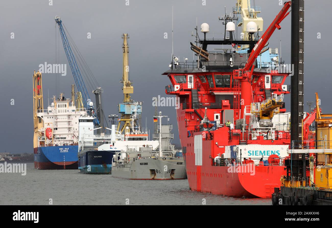 Rostock, Germany. 12th Feb, 2020. The Rostock seaport is home to cargo ...