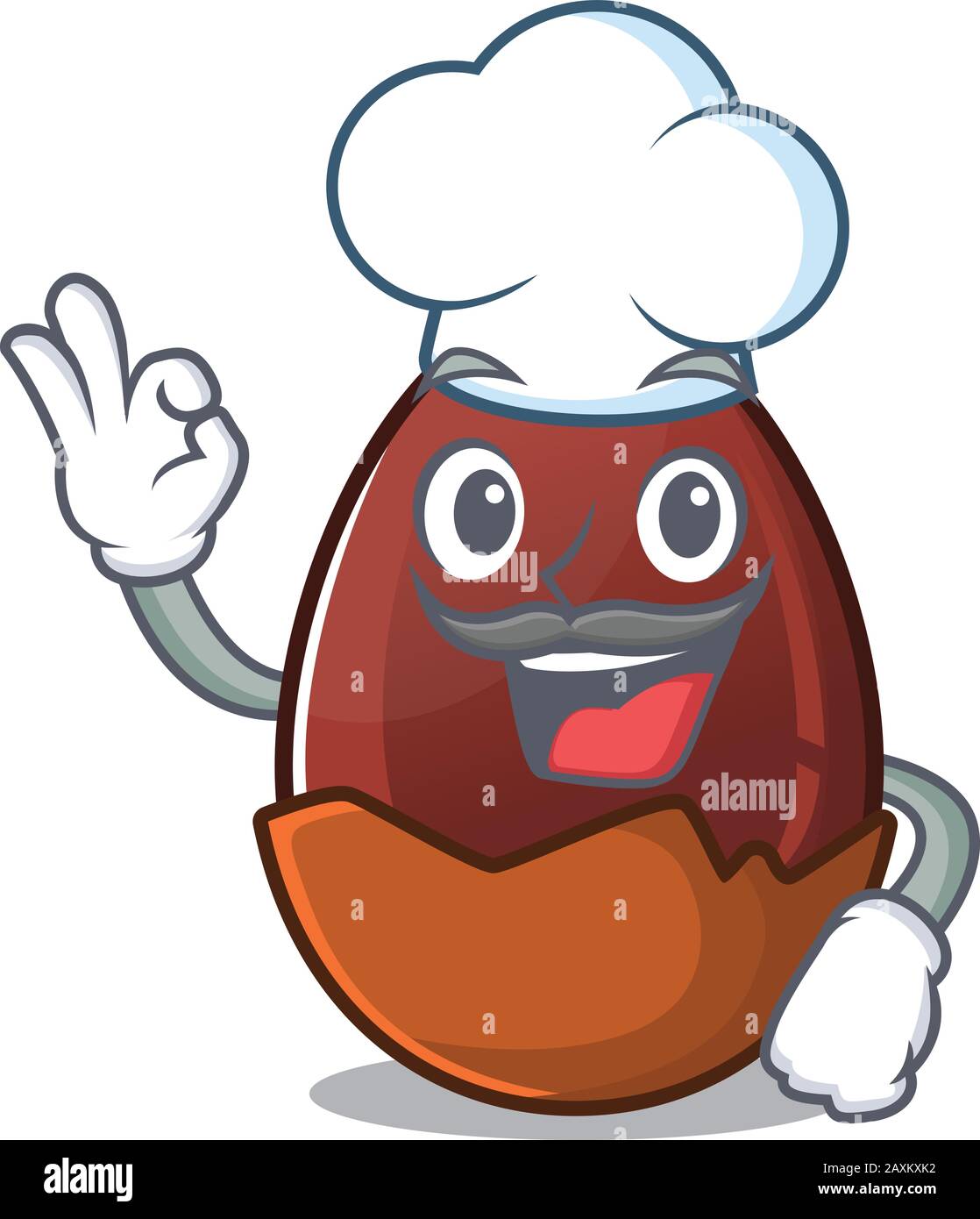 Chocolate egg cartoon character working as a chef and wearing white hat ...