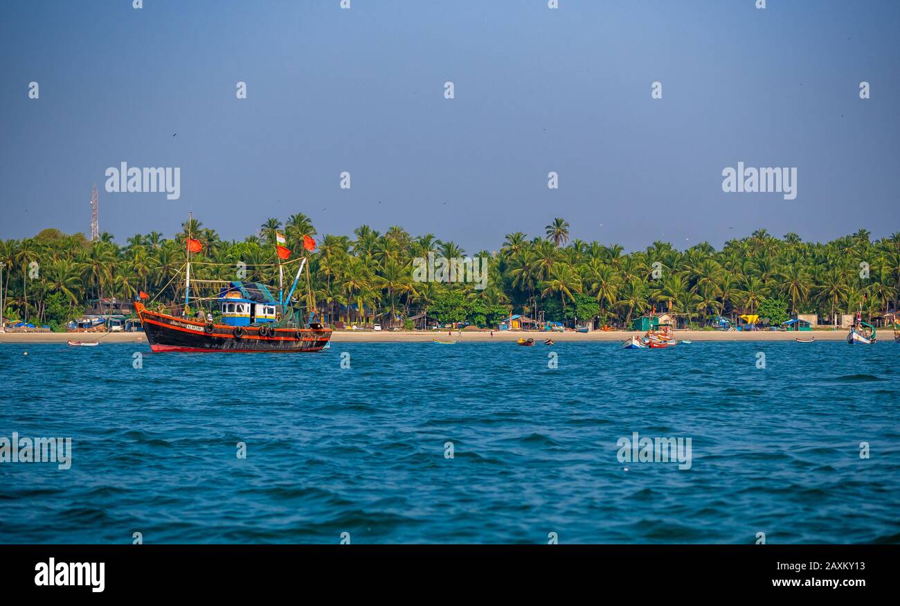 Malvan, India - December 24, 2019 : Tourist Boats and Blue Sea with ...
