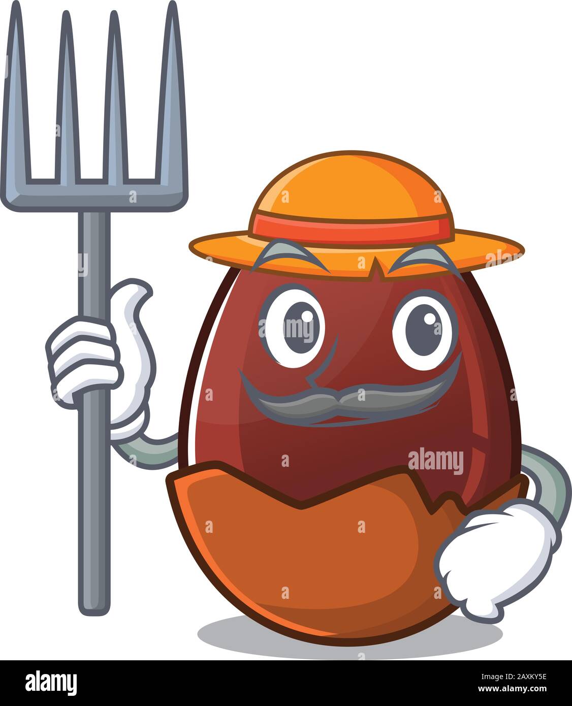 Happy Farmer chocolate egg cartoon picture with hat and tools Stock ...