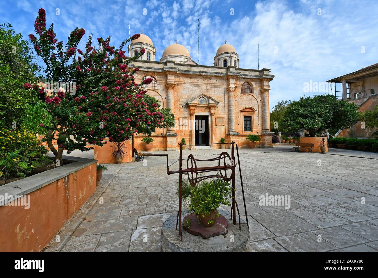 Greece, Crete Island, draw well in courtyard of monastery Agia Triada ...
