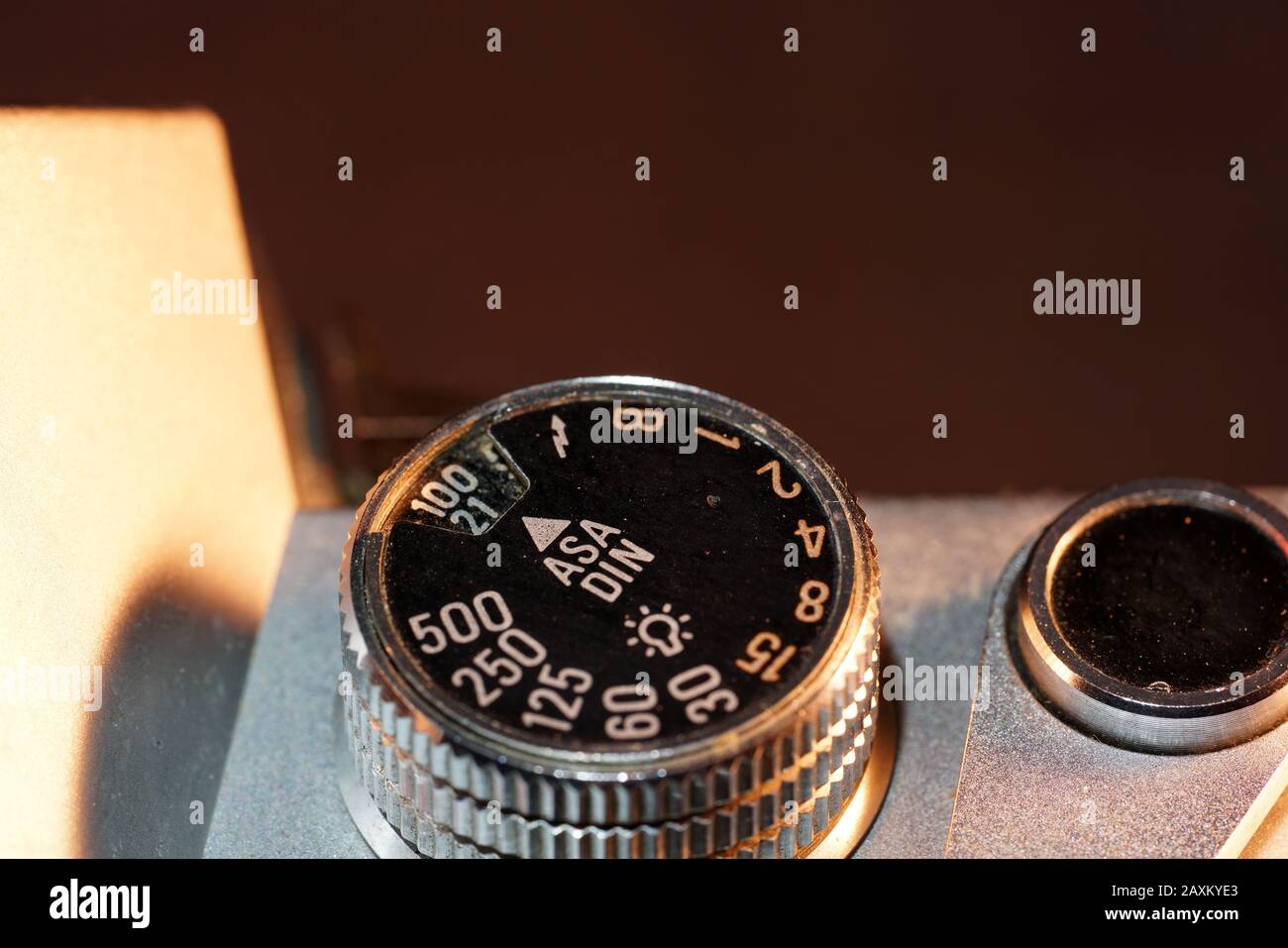 Setting wheel for ISO and aperture on an old camera photographed in the ...