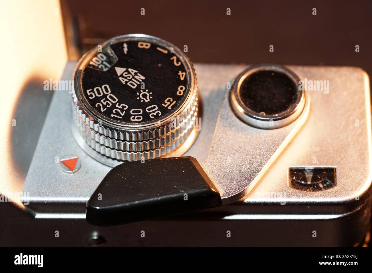 Setting wheel for ISO and aperture on an old camera photographed in the ...