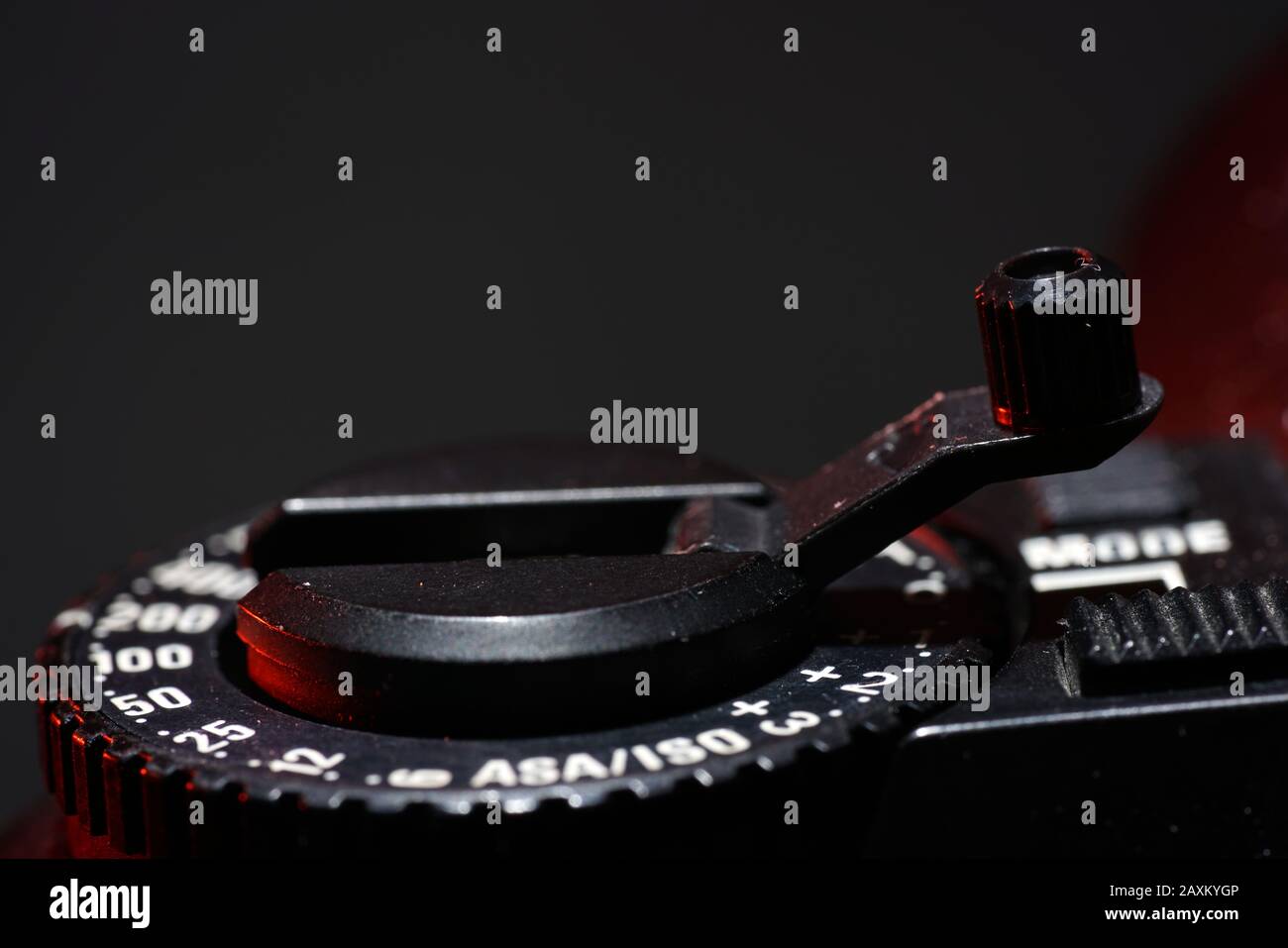 Setting wheel for ISO and aperture on an old camera photographed in the ...