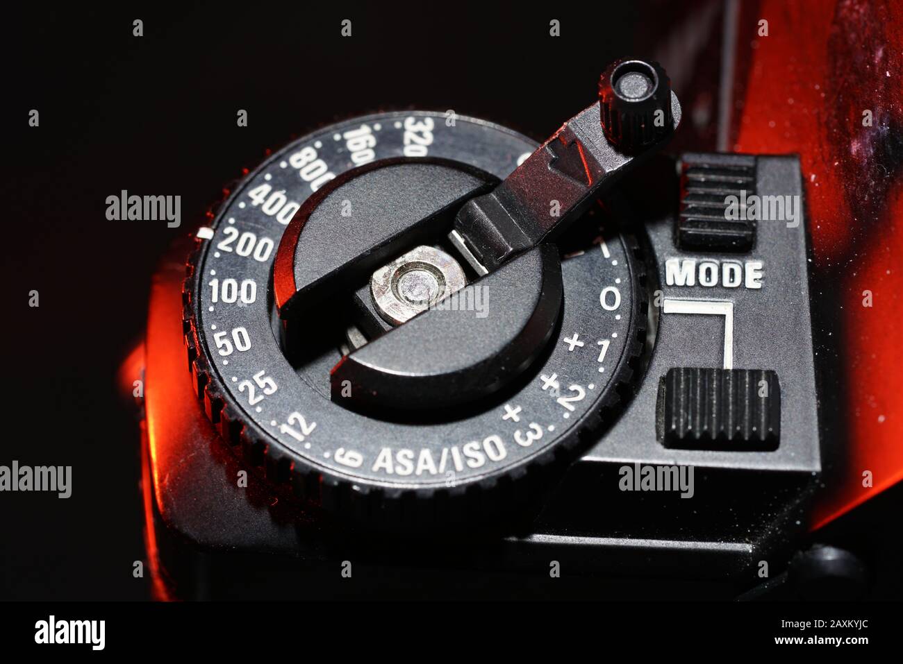 Setting wheel for ISO and aperture on an old camera photographed in the ...