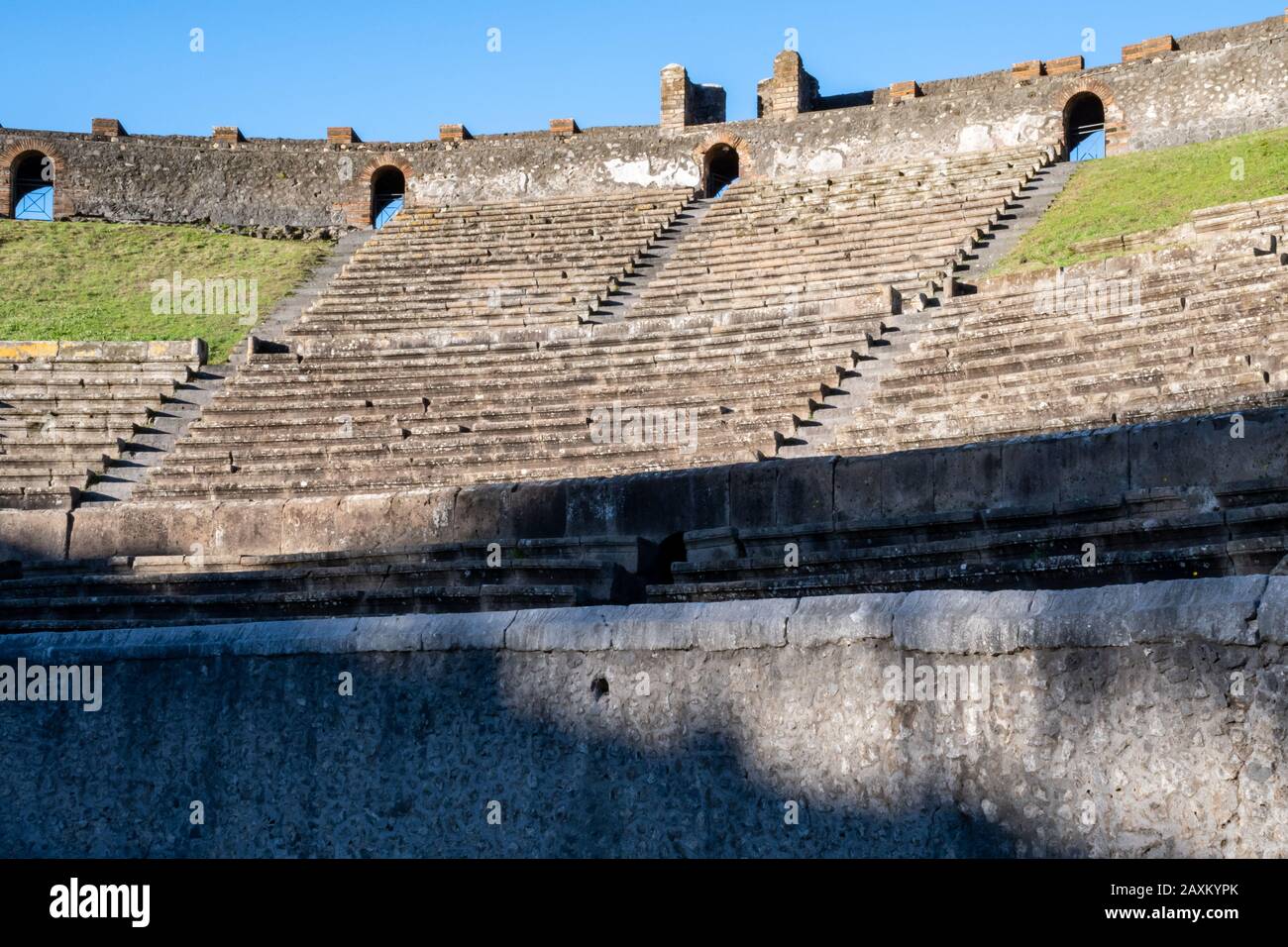 Seating in the Amphitheatre of Pompeii, the oldest surviving Roman ...