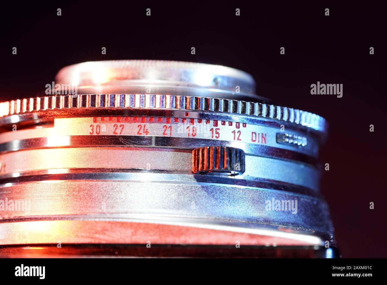 Setting wheel for ISO and aperture on an old camera photographed in the ...