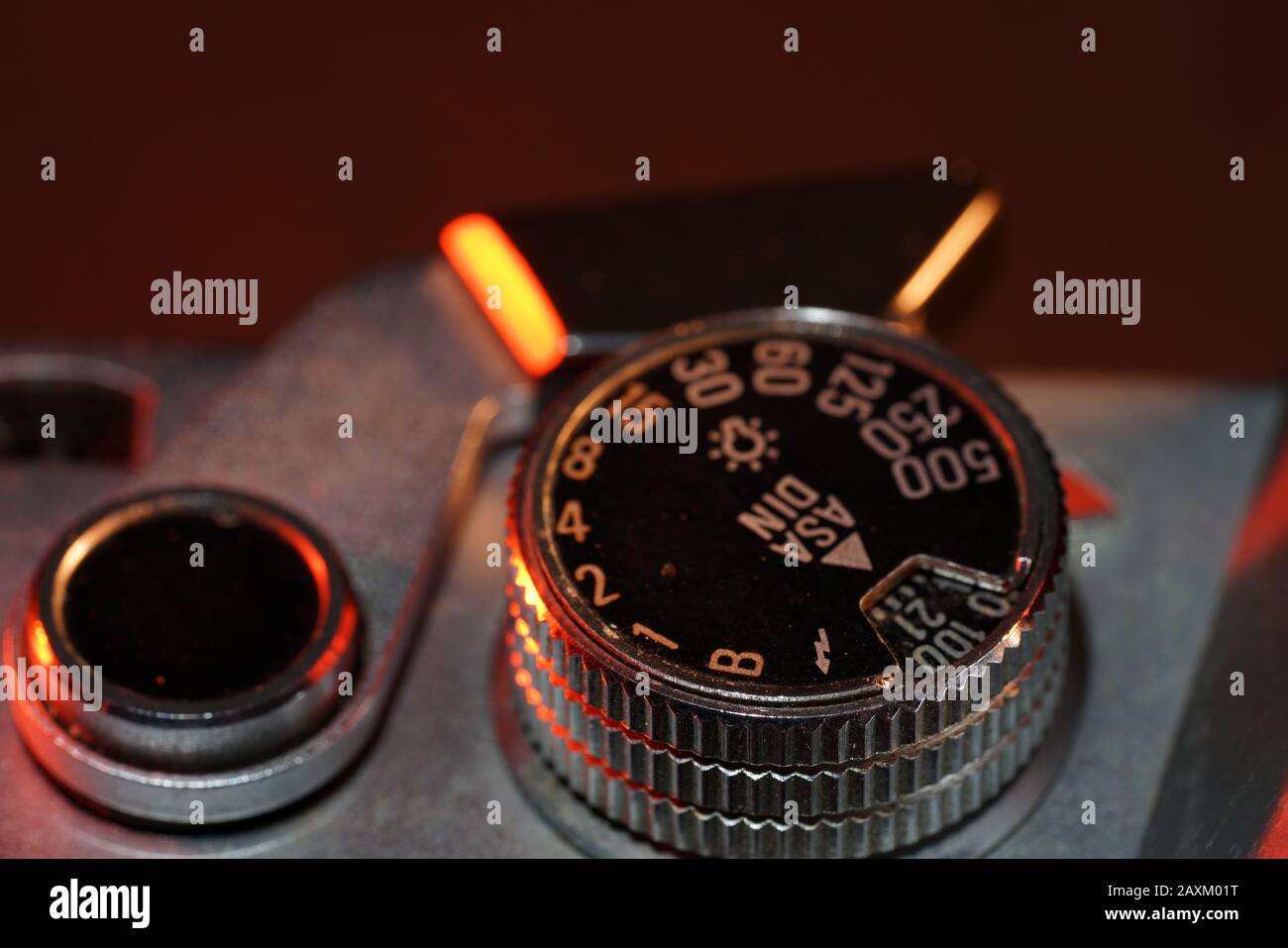 Setting wheel for ISO and aperture on an old camera photographed in the ...