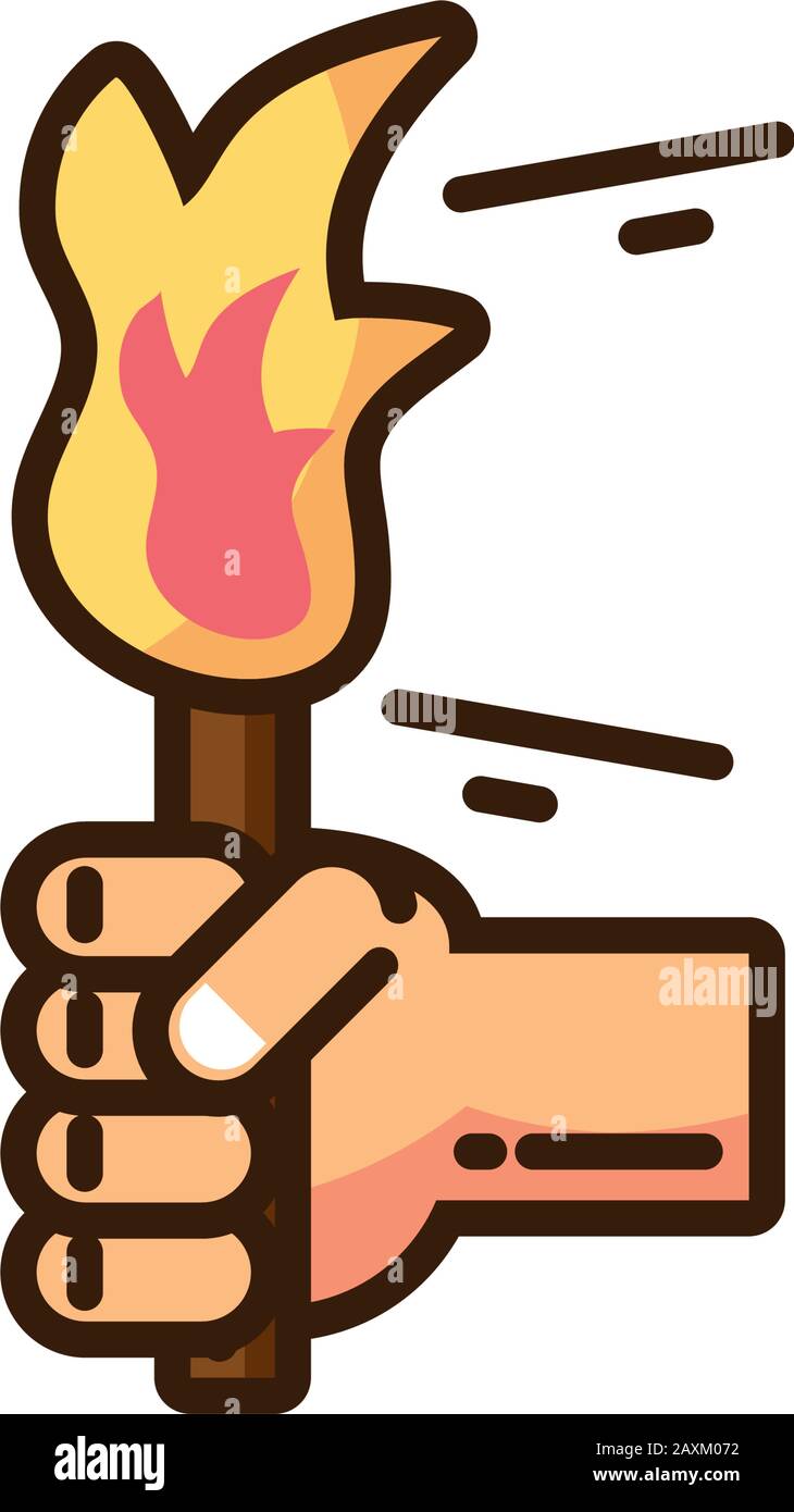 hand holding a torch icon over white background, colorful fill style ...