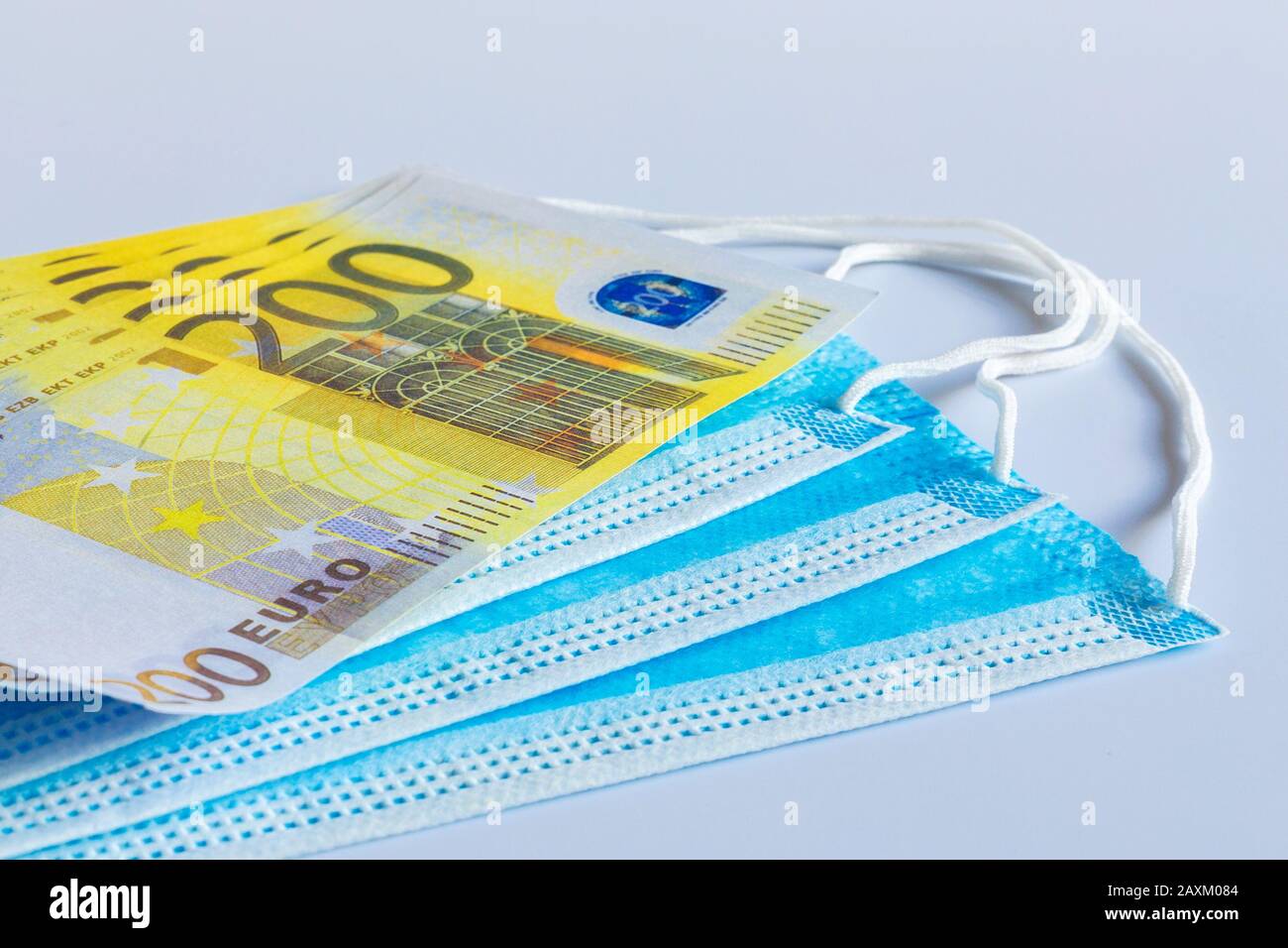 Medical masks and 200 Euro bills as a symbol of increased prices for ...