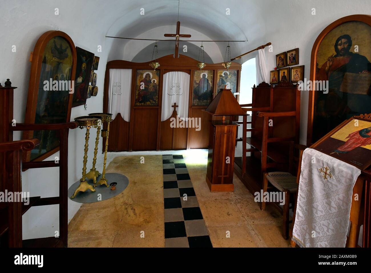 Greece, inside the tiny chapel in ancient Minoan site of Aptera on ...