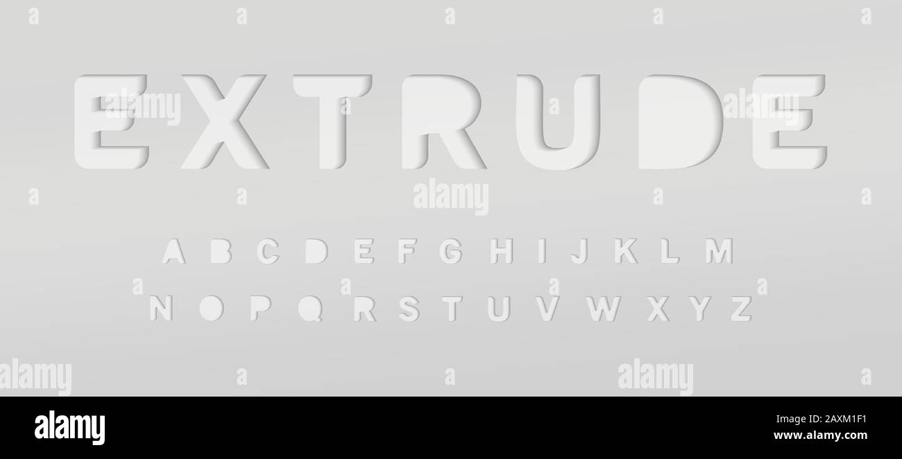 Extruded grey alphabet. Cut out font, paper type for modern origami ...
