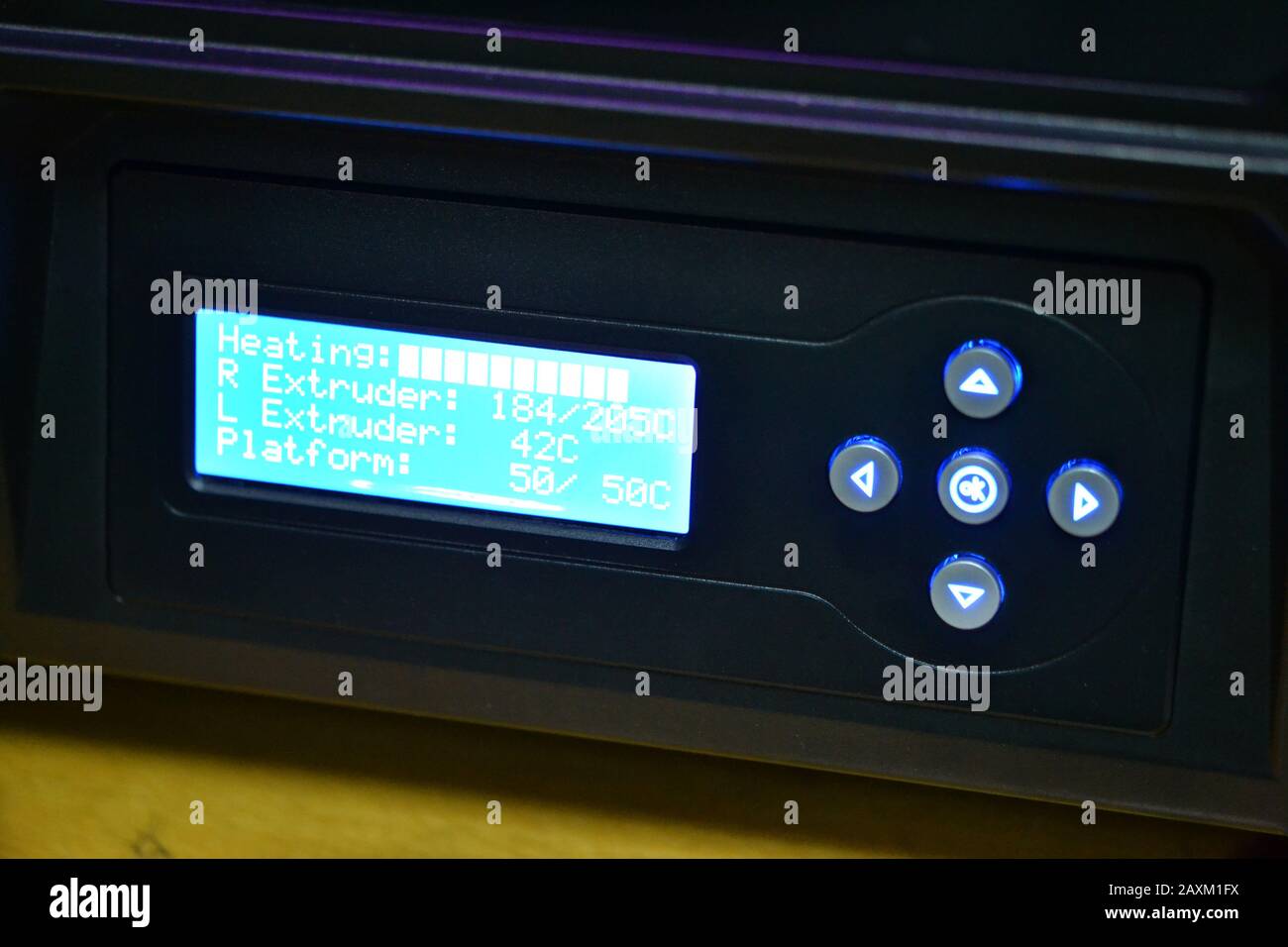 3d digital screen printer, blue screen on black panel Stock Photo - Alamy